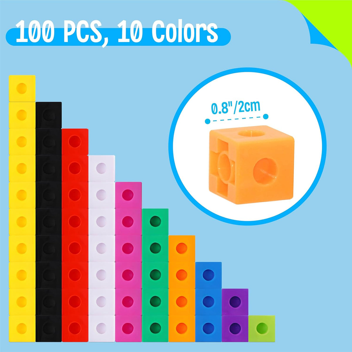 New Math Linking Cubes, Set of 100 Manipulative Connecting and Countin ...