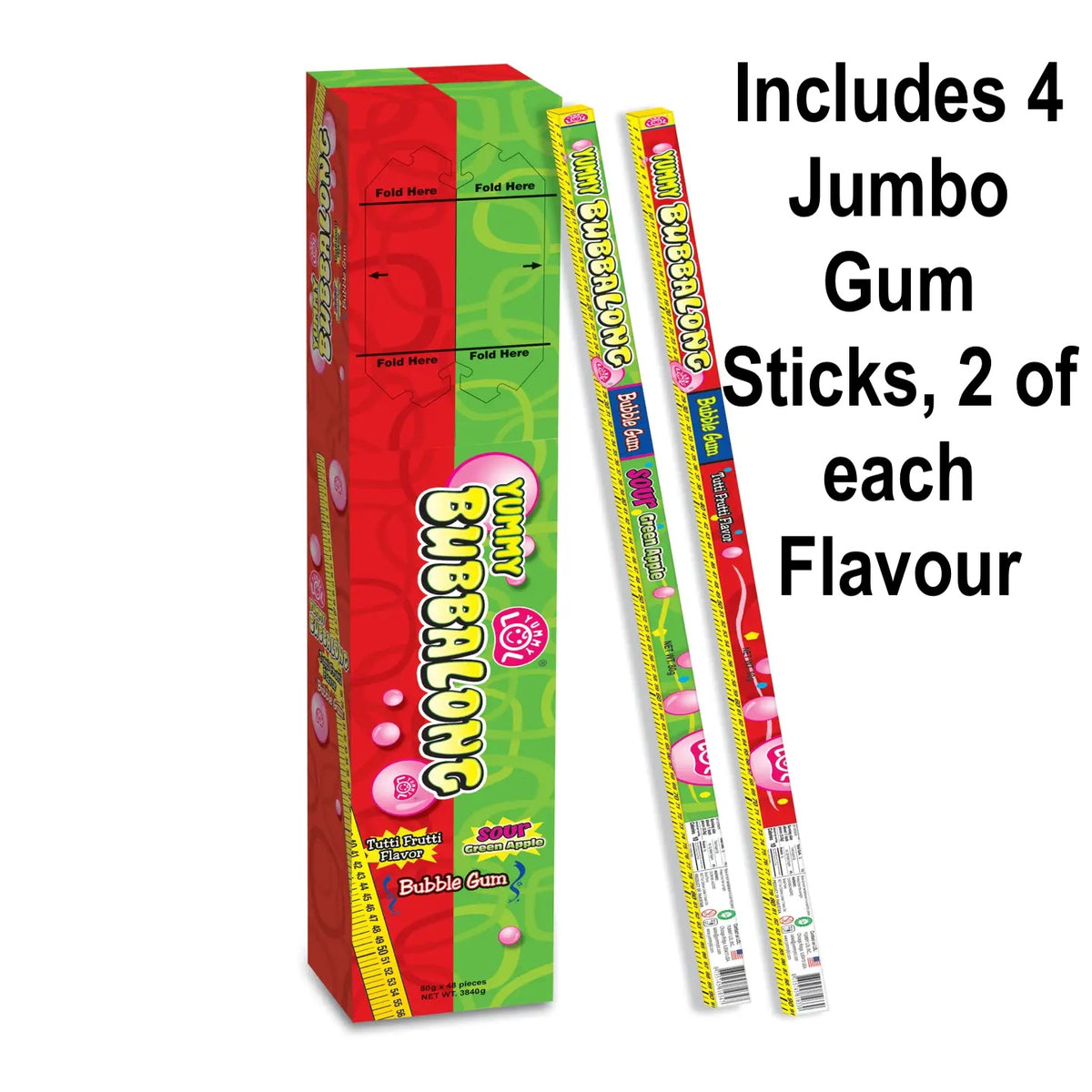 New Yummy LOL Bubblalong Bubble Gum Jumbo Sticks, Includes 4 Jumbo Gum – The Warehouse Liquidation