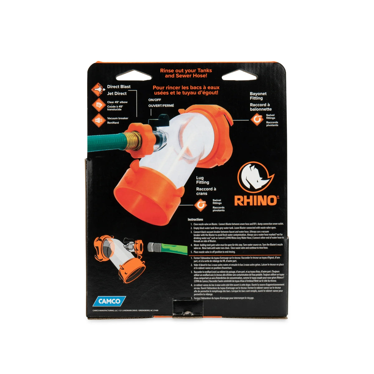 NEW Camco Rhino Blaster RV Tank Rinser - Transparent 45-Degree Angled ...