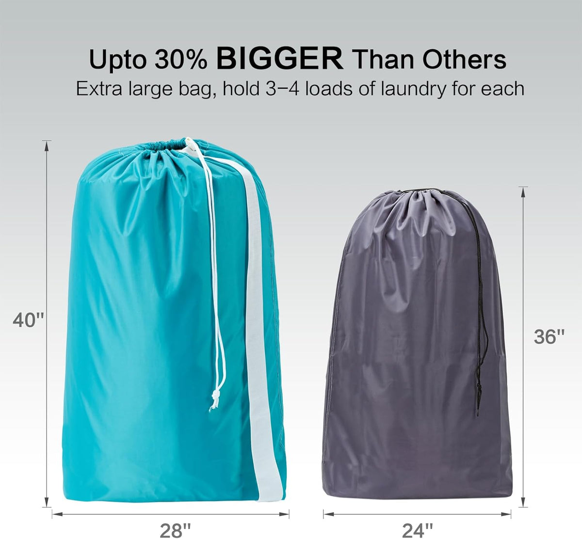 NEW HOMEST 2 Pack XL Nylon Laundry Bag with Strap, Large Dirty Clothes ...