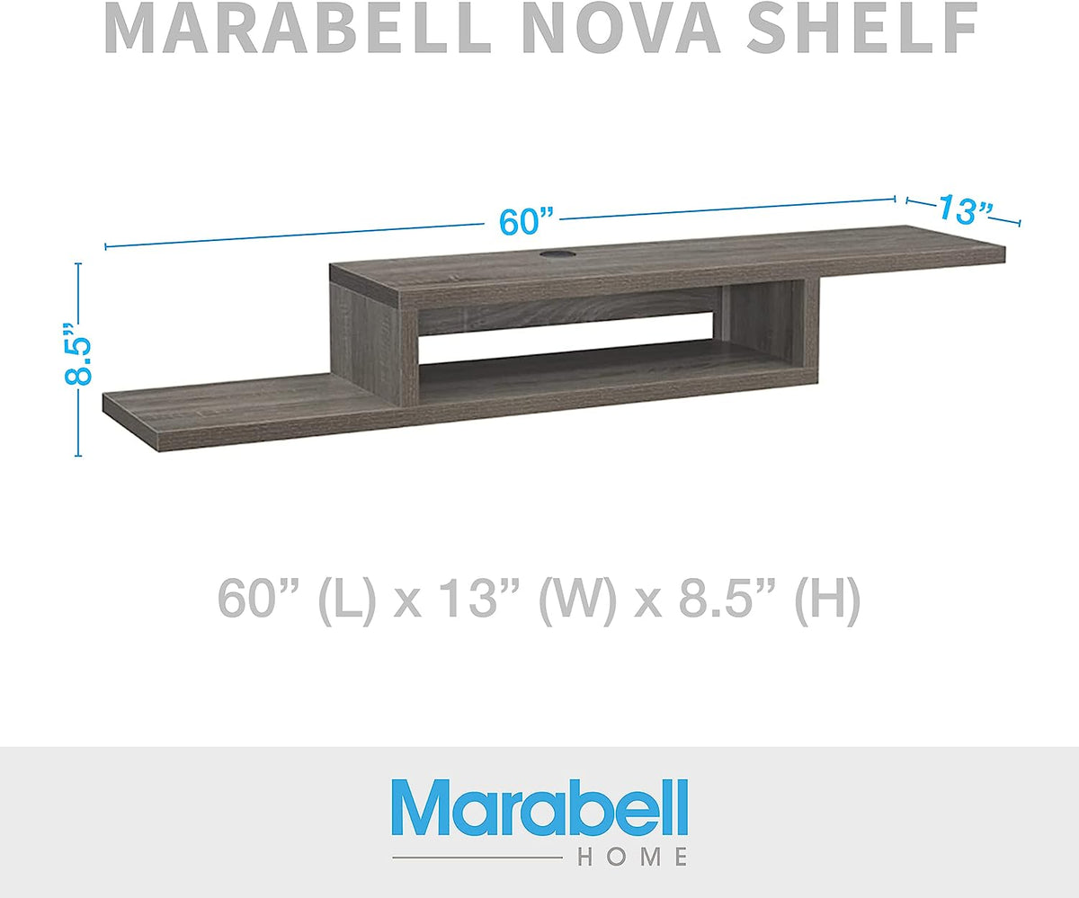 New Marabell Home Nova Floating Wall Mounted TV Media Shelf (Grey Wash ...