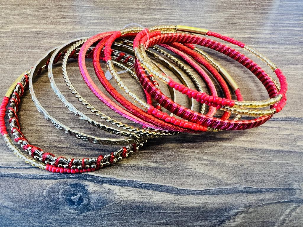 New set of 11 bangles in red & gold tone, great layering piece – The ...
