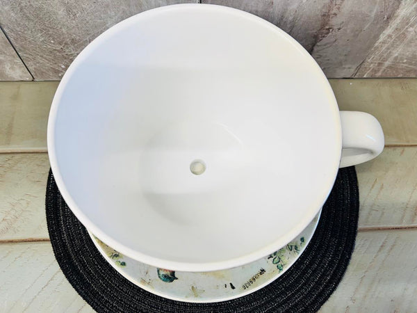 Oversized Jumbo Ceramic Bird Print Tea Cup Planter with large saucer ...