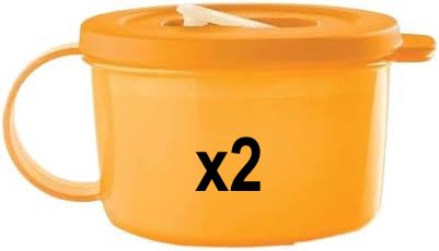 New SET OF 2 Tupperware Crystalwave Microwaveable Soup Mugs in Orange ...