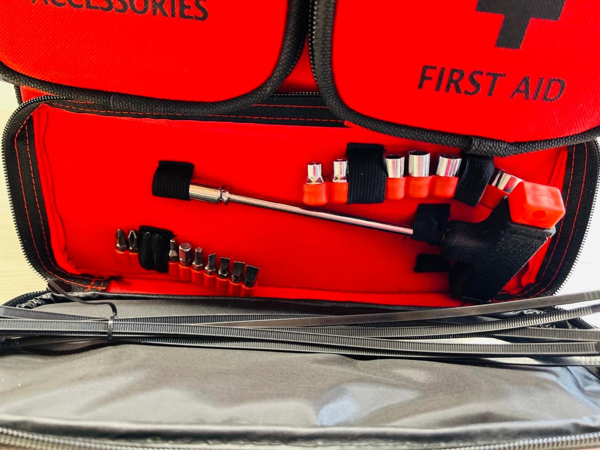 New Deluxe Auto Emergency/First Aid kit tool kit! This kit is loaded w ...