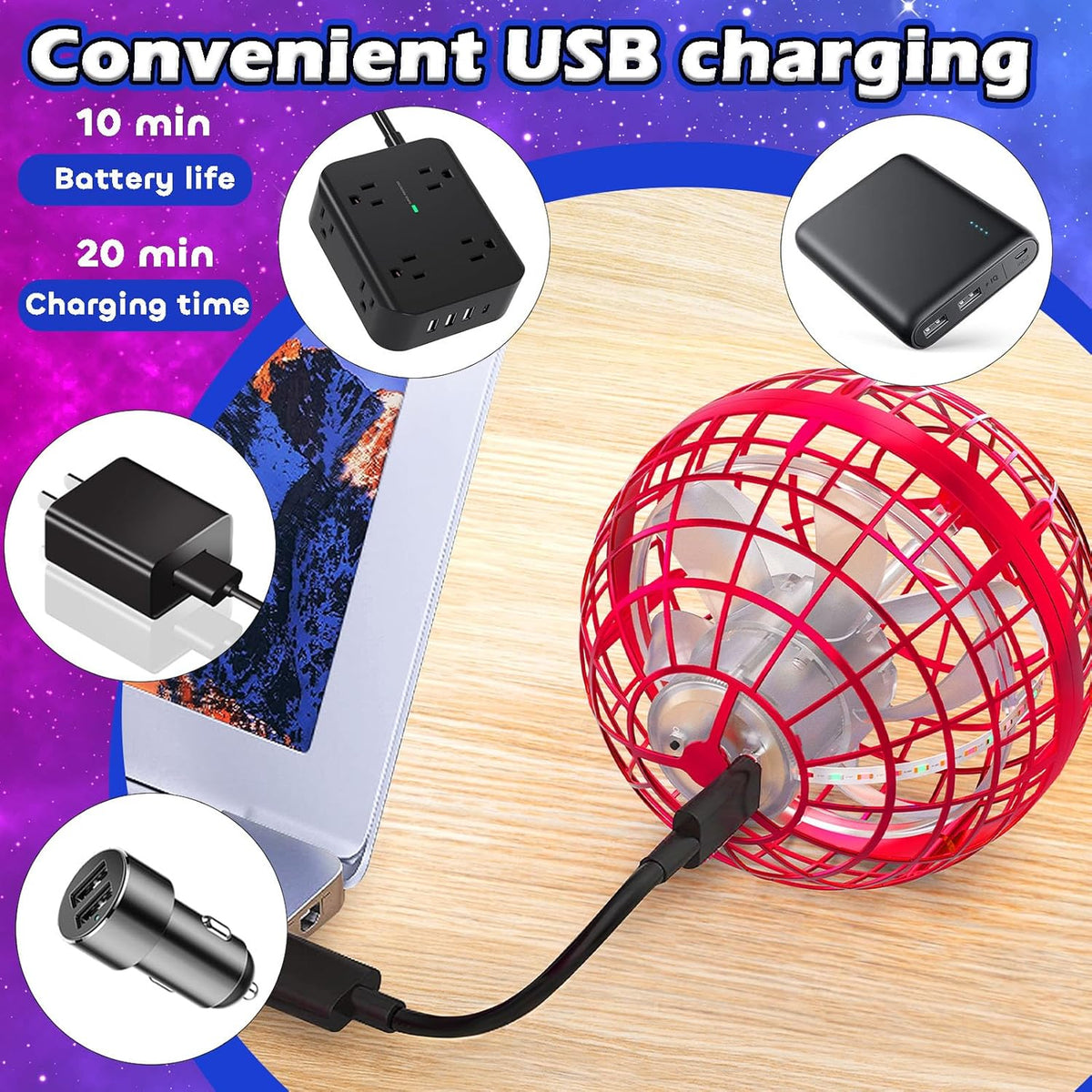 New Flynova Pro Flying Spinner Ball Toy, Red! Flying Orb Ball Toys Soa ...