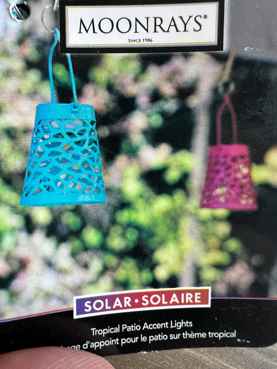 New Set of 3 Moonrays Solar Metal Tropical Patio Accent Lights with um ...