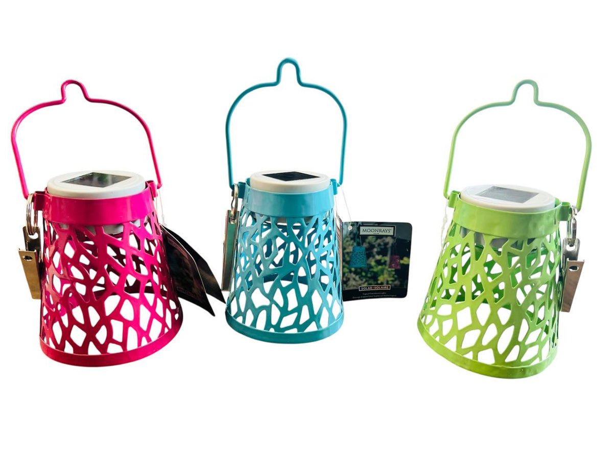 New Set of 3 Moonrays Solar Metal Tropical Patio Accent Lights with um ...