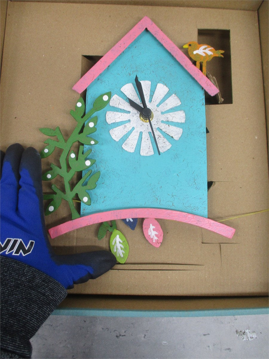 NEW OXIDOS BIRD HOUSE PENDULUM CLOCK MADE IN COLOMBIA FAIR TRADE METAL ...