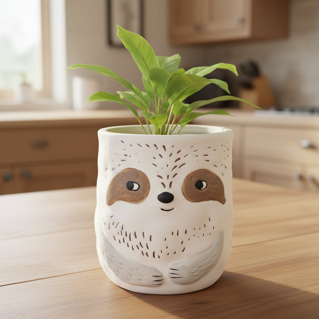New Retails $25+ SLOTH Plant Parent Buddies 4.7" H Ceramic Planter W/D ...