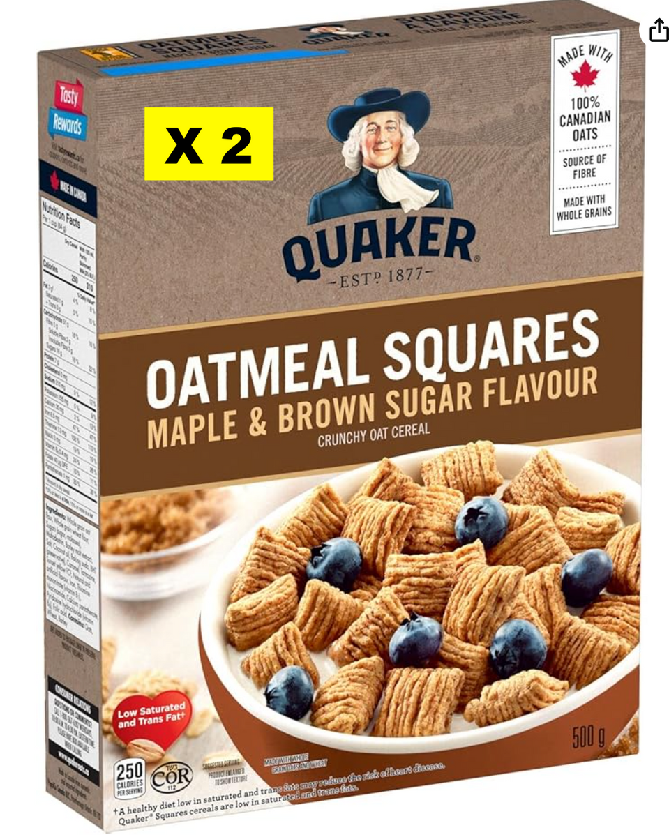 New 2 Pack Quaker Oatmeal Squares Maple & Brown Sugar Flavour Crunchy ...