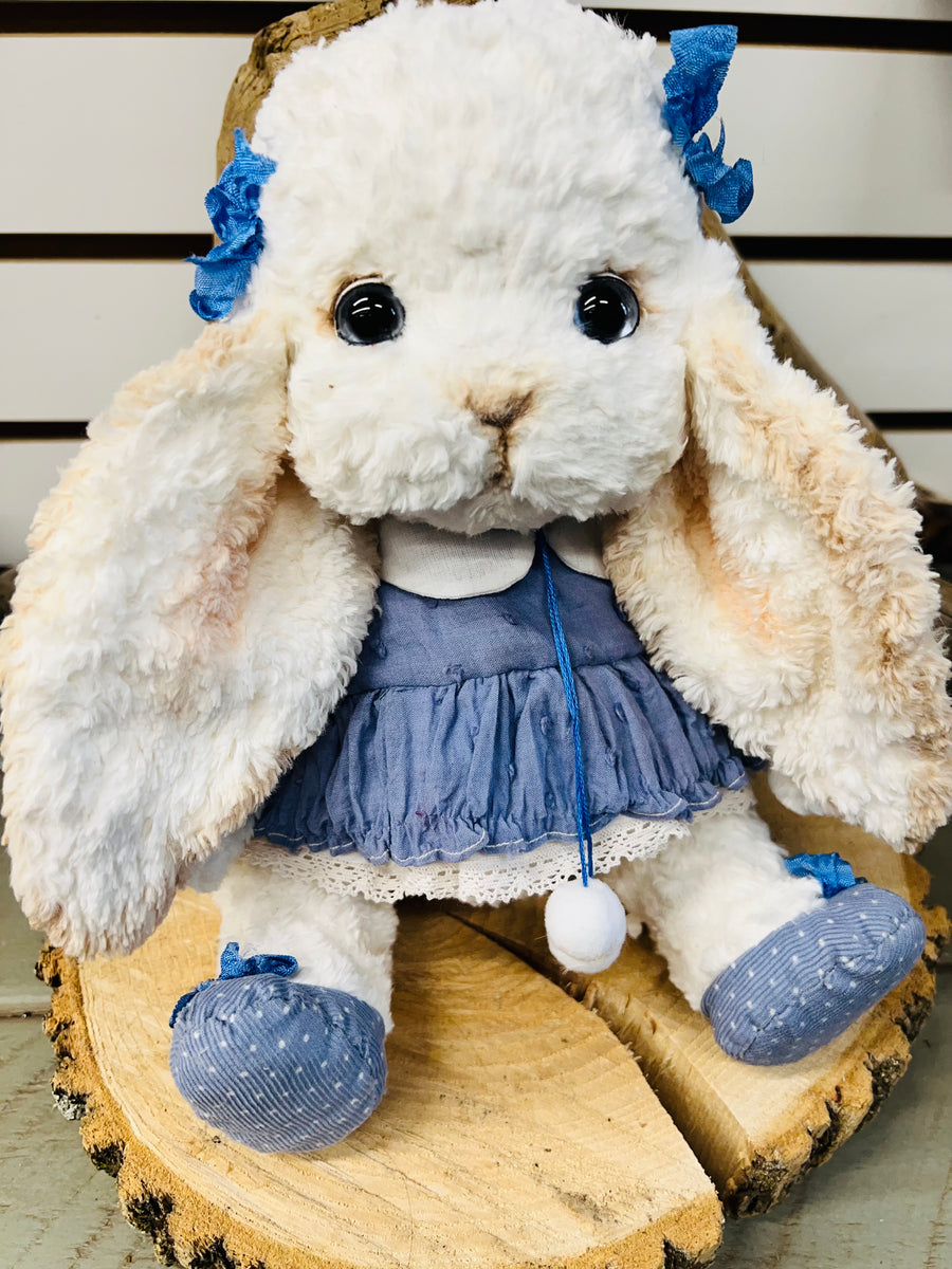New Beautiful Well made Posable Rabbit with glass blue eyes! Approx 12 ...