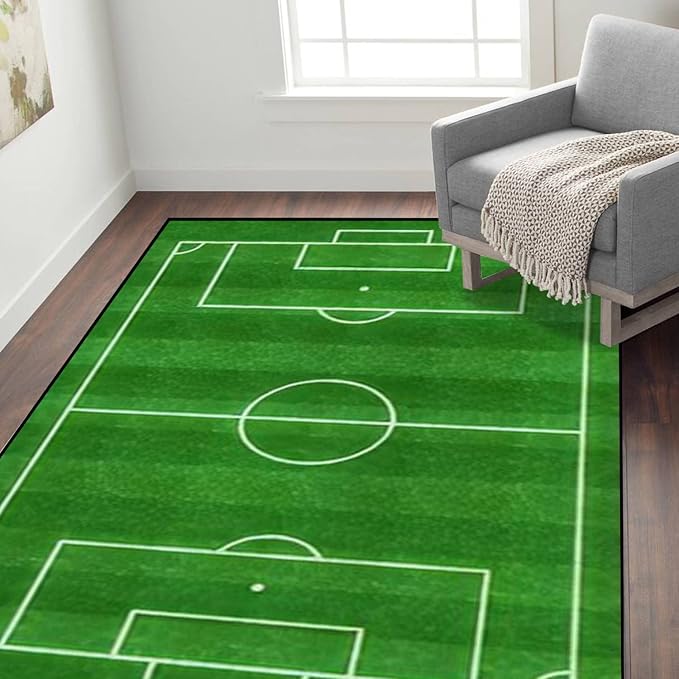 New Area Rug Soccer Field Football Stadium Green Grass Painted line Sp ...