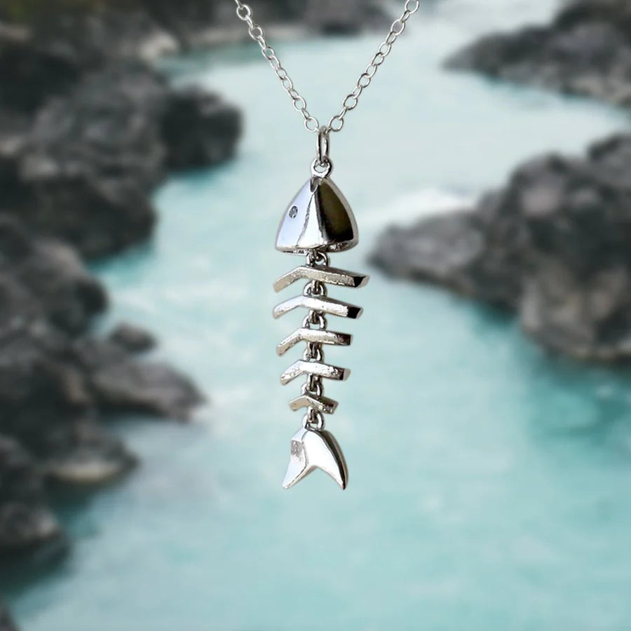 New Stainless Steel Fish Skeleton Necklace Made from USA High-Quality ...