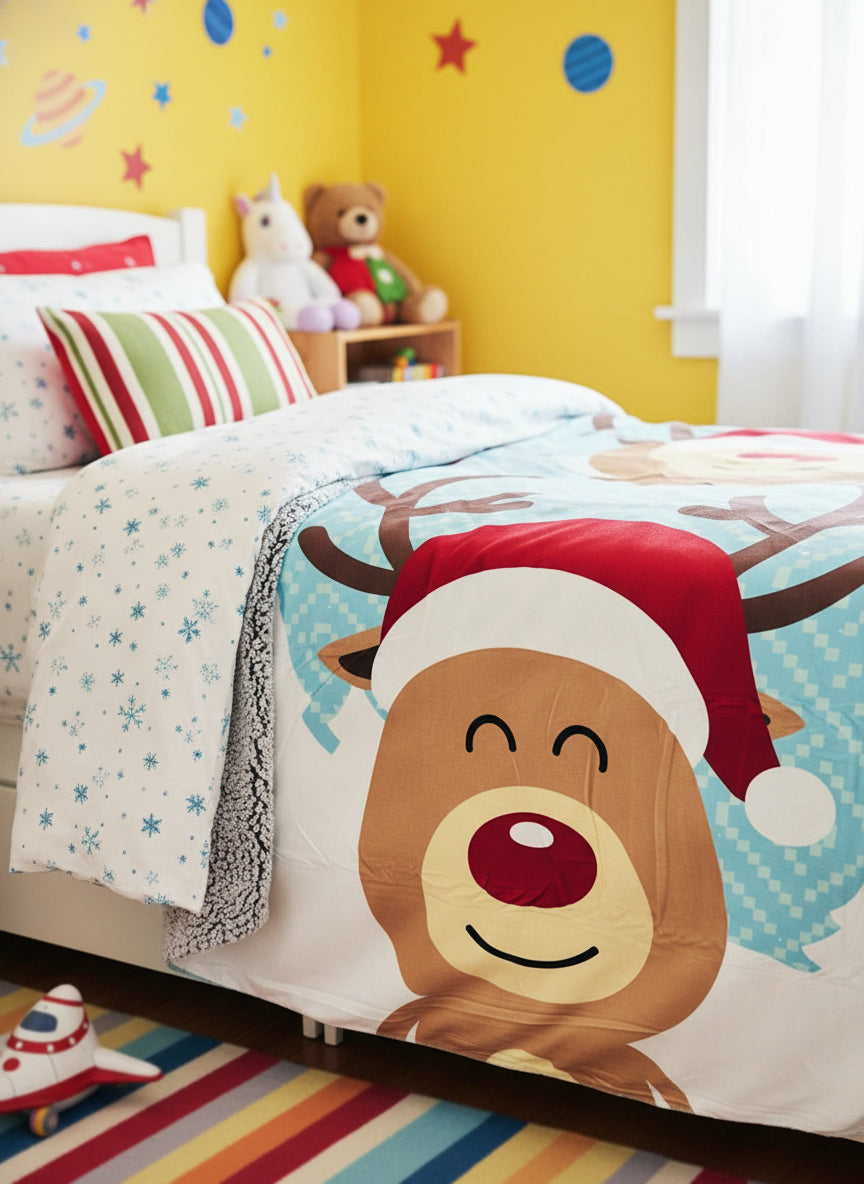 New Premium Holiday Sherpa Throw Blanket Reindeer! 50x60 inches Revers ...