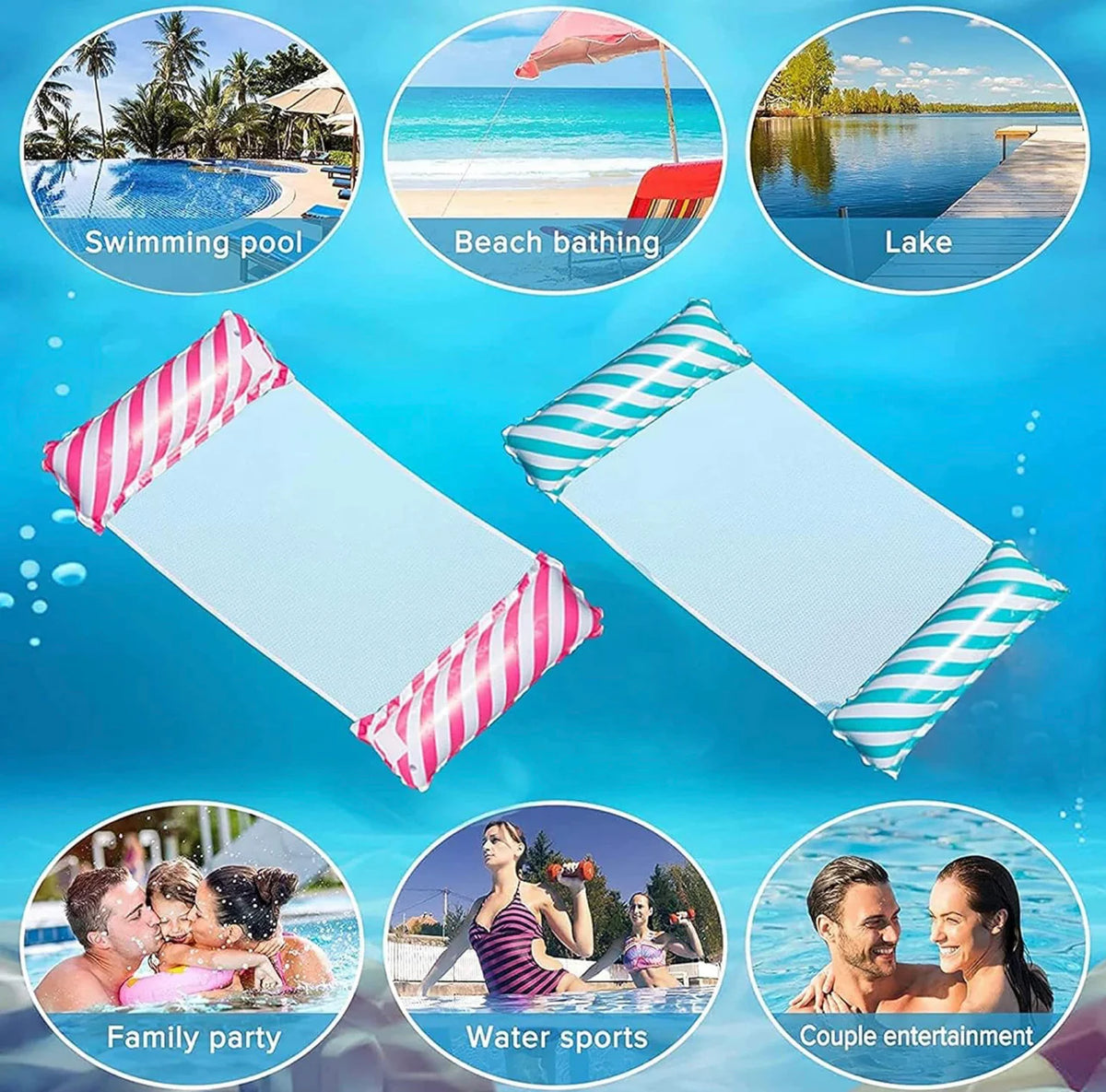 New 2 Pack Adult Size Inflatable Water Hammock Pool Floats, Multi-Purp ...