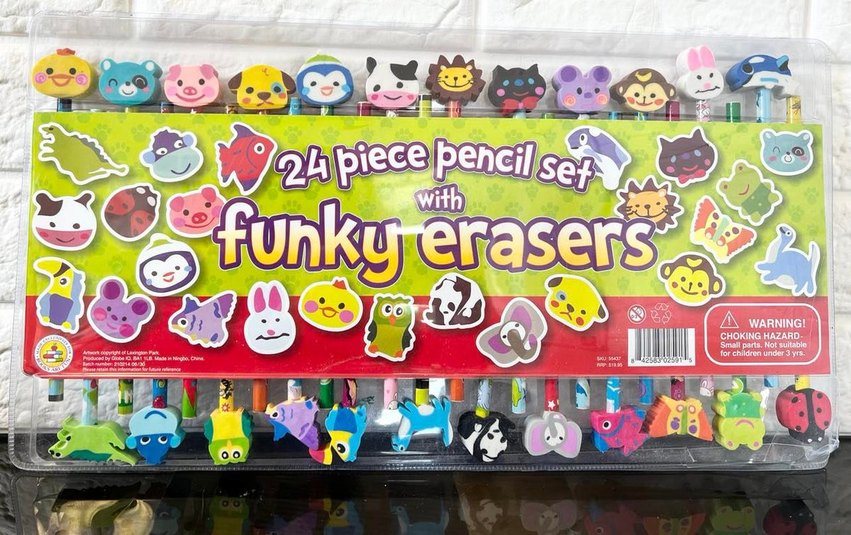 24 Piece Pencils with 24 Funky Animal Eraser Set! – The Warehouse ...