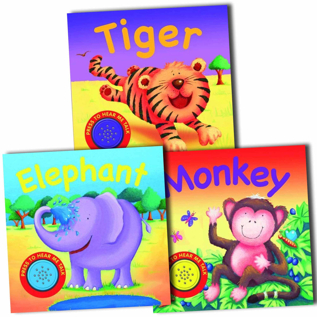 New Monkey, Elephant, Tiger, Childrens 3 Animal Jungle Sound Books Col ...