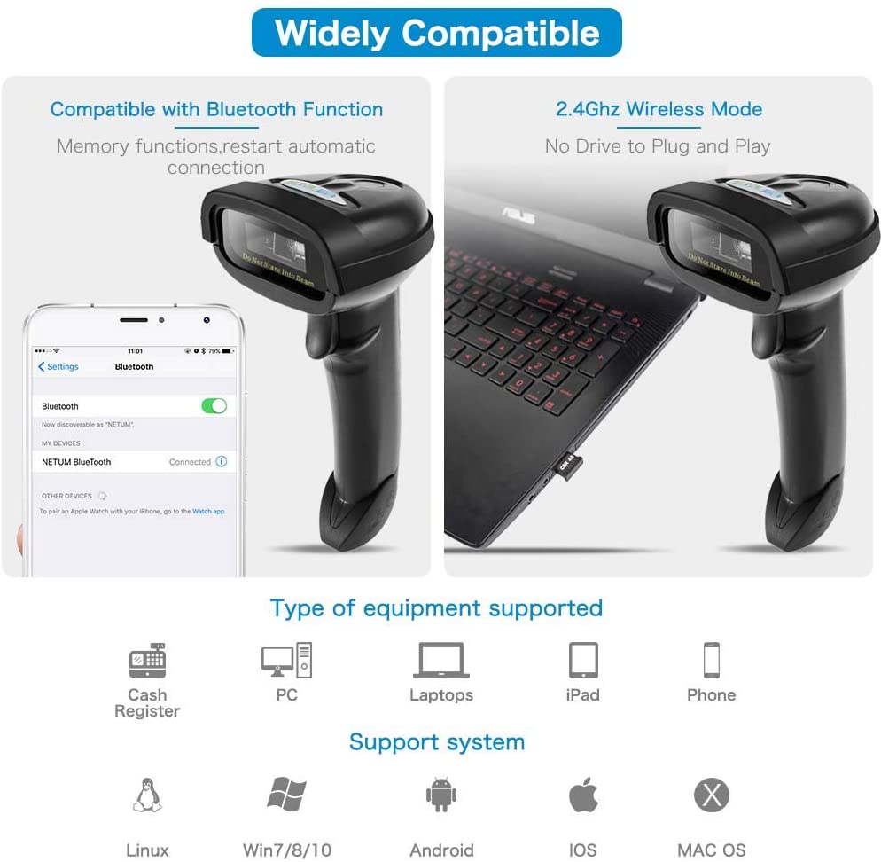 New in box! NETUM Bluetooth CCD Barcode Scanner Wireless Barcode Reade ...